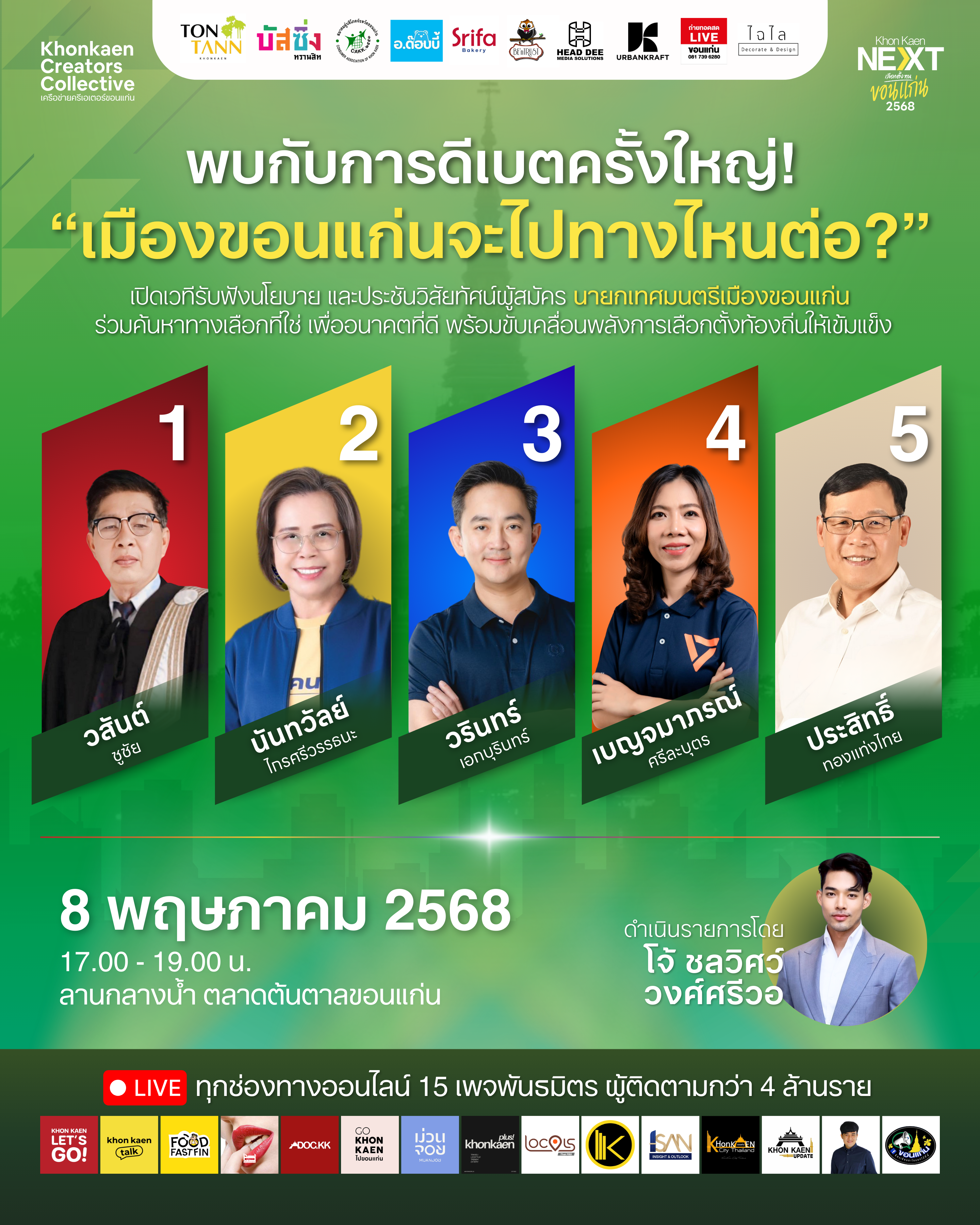 🔴 LIVE ดีเบต กำหนดอนาคตเมืองขอนแก่น Khon Kaen NEXT 2025: เลือกตั้งนายกเทศมนตรีนครขอนแก่น 2568-8 ...